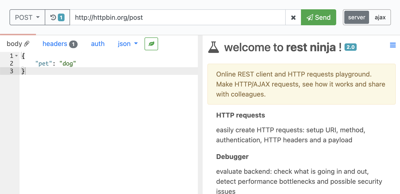 Rest Ninja - online REST client and playground, make HTTP and AJAX ...